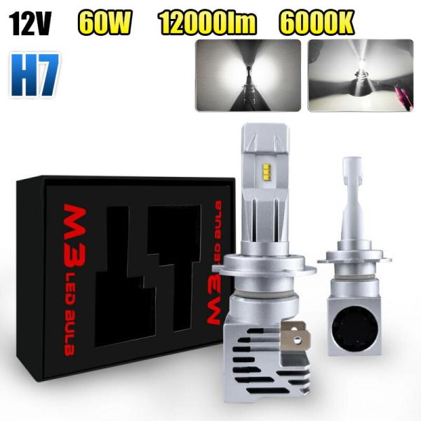 新車検対応 M3 ワンタッチ取付 Mini3 60W 12000lm 6000K H7 LED ヘッドライト バイク 12V 24V対応 2本セット個set