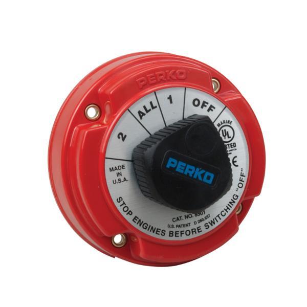 商品コード：398501PERKO製のバッテリースイッチです。キーロック機能はありません。◆セレクト：OFF-1-ALL-2◆サイズ：直径：133×高さ67(mm)◆連続耐電力：DC　250A◆瞬間耐電流：DC　360A◆対応電圧：DC　5...