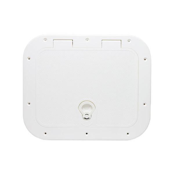 商品コード：512796プラスチック製アクセスハッチです。蓋は100度開きます。開口部にはラバーシールが挿入されていますのでライブウェル用ハッチ(イケスの蓋)としてはもちろんの事、ボートデッキまたは壁面用の物入れなどのアクセス用ハッチとして...