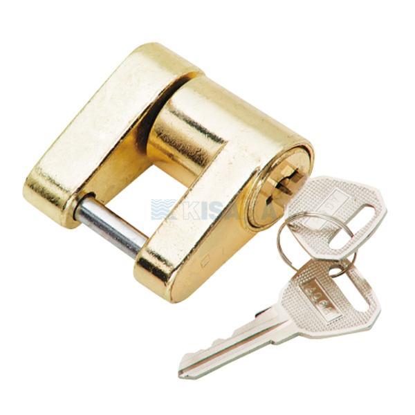 商品コード：571609キーシリンダー式(ねじ込み式)のヒッチカプラーロックです。キー×2付属。※入荷ロットにより若干デザインが異なる場合がございます。◆ピン直径：6mm◆ピン有効幅：18mm◆材質：真ちゅう製(ピンはスチール製)ボートトレーラー
