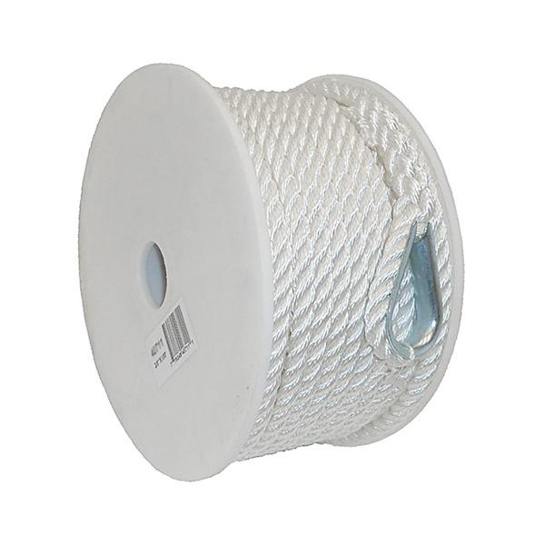 商品コード：701030アンカーロープです。(画像はイメージです。実物と若干異なる場合があります。)◆長さ：30m◆外径：10mm◆3つ打ちナイロン◆シンブル付属※シャックルは付属していません。