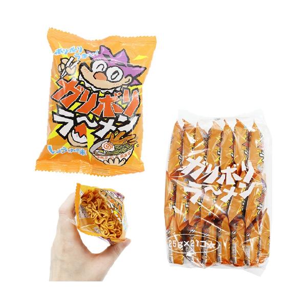 サイズ：10cm×8cm×3cm　その名の通りガリッボリッ！お湯をかけてもおいしいスナック麺です。個包装で配りやすい！子供にも大人にも好まれる人気商品　イベント景品にぜひ小麦粉（国内製造）、食用油脂（パーム油、ラード）、チキンエキス、しょう...