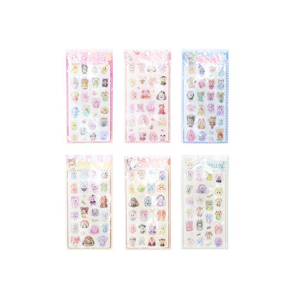 商品サイズ(台紙サイズ）：10×20.5cmまるで宝石みたいなウルっとした3Dデコシール！雑貨で人気なキャラクター「サミュエル」のキャラクターシールです！種類は全部で6種類のアソートです。【関連】景品 おもちゃ 子供会 縁日 祭り イベント...