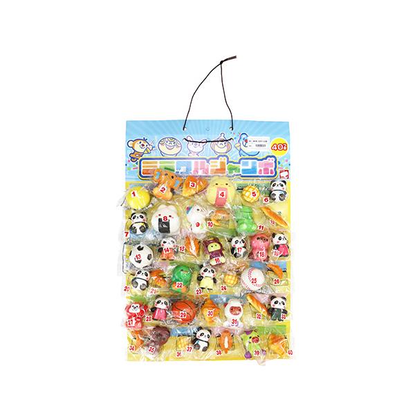 商品サイズ：364.2cm x 42.7cm様々なスクイーズが景品になった台紙付き当てくじです！大当たりも小当たりも全てスクイーズ！40付き！ 1?40の番号くじ紙が付いていて、景品にも番号シールが付いているので、引かれたくじと同じ番号の景...