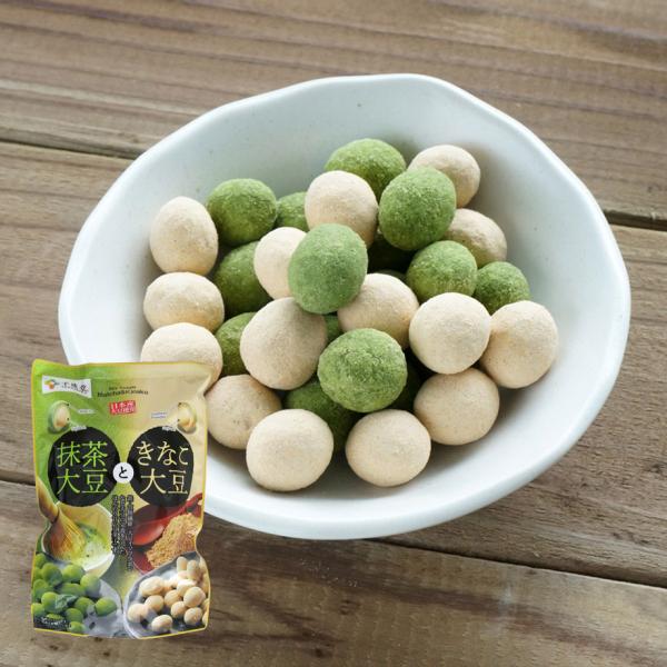 鉄・食物繊維・大豆イソフラボンなど大豆の栄養を包んだほんのり甘い豆菓子です。<br>大豆をサクサクの衣で包み、ほろ苦い抹茶とやさしい甘さのきなこでコーティングしたミックス豆菓子です。<br>