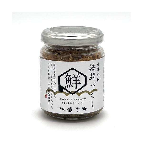 北海道産の帆立や秋鮭に加え、食感のよい数の子と海老が入っています。帆立の旨みをはじめ海鮮のエキスに少量のニンニクや赤唐辛子が魚介の味を引き立たせます。温かいご飯はもちろん色んなお料理によく合う美味しさの海鮮づくしです。■原材料名：鮭（北海道...