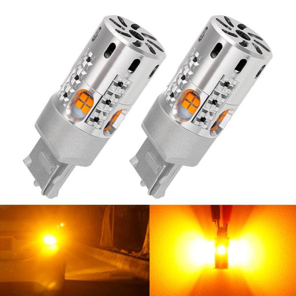 ソケット T20シングル/ピンチ部違い兼用発光色： アンバー/オレンジチップ： CSPチップＸ20連電圧： 12V車用消費電力： 45Ｗ（２個分）防水等級： IP65適合箇所： ウインカー専用極性： 無極性