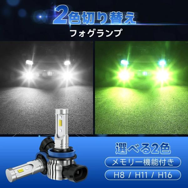 対応ソケット H8 H9 H11 H16入力電圧 DC12-18V（トラック不可）消費電力 25W片側（（合計50W）発光タイプ ホワイト×ライムグリーン色温度 6500Kホワイト／ライムグリーン適合車種 12V国産車（輸入車には対応できま...