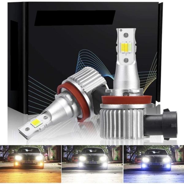 【3色切り替え】チップには、高輝度な3色CSPチップを搭載しています。カスタムしたいあなたにとっておきのアイテム！白色フォグ・黄色フォグ・青色フォグ3つの理想を1本のバルブに実現した最新のLEDフォグランプです。天候に合わせて色温度が切替え...