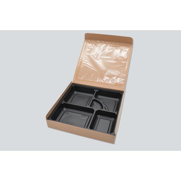 メーカー：エフピコチューパ商品名：一体型75-75クラフト黒セット材質：本体(紙)、中仕切(PPF)サイズ：本体（225×225×40mm）、中仕切（224×224×35mm）色：本体（茶）、中仕切（黒）入数：300セットレンジ：外箱（非対...