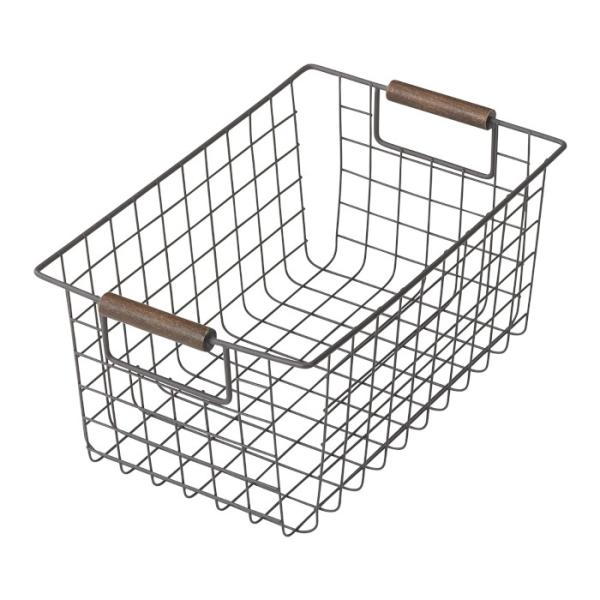 サニタリーまわりやキッチンなどで活躍するワイヤーバスケット【仕様】製品サイズ(約)：幅320×奥行205×高さ145mm材質:本体/スチール（サンド粉体塗装）、取っ手/天然木（ビーチ材）原産国：中国