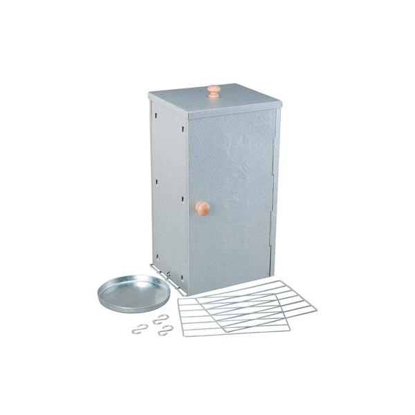 組立サイズ：222×194×H415mm<br>収納サイズ：230×440×H40mm<br>材質：本体・チップ皿/鉄（メッキ鋼板）網・フック/鉄（亜鉛メッキ）<br>付属品：燻煙網×2、チップ皿×1、吊...