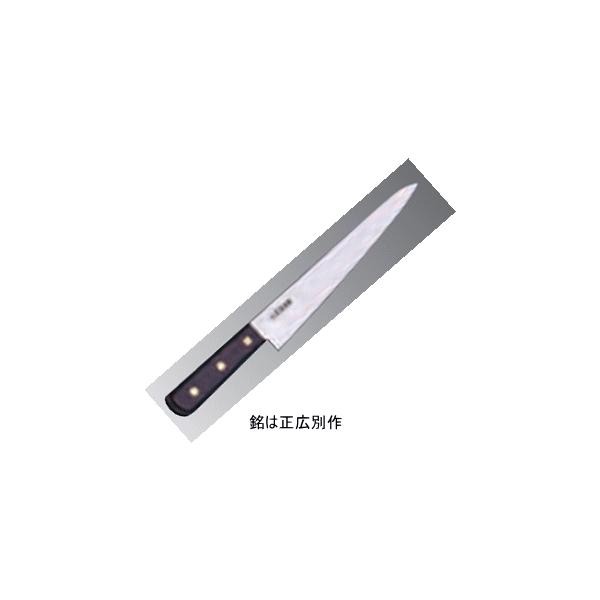 精肉包丁　筋引 27ｃｍ　正広別作木柄■サイズ：刃渡り270ｍｍ■木柄の色合いは個体差があります。■精肉工場で良くご使用さております。■材質は鋼です。錆ます。※出荷までに約1週間程かかる場合がございます。