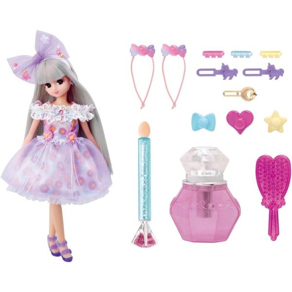 【発売日：2025年08月02日】ゆめいろな3色に簡単ヘアカラーチェンジ！髪色がゆめいろな3色に簡単にカラフルチェンジできるリカちゃんです。通常の髪色は、パープル。手であたためると水色に変わり、ダイヤモンドクールスティック（氷水使用）で冷や...