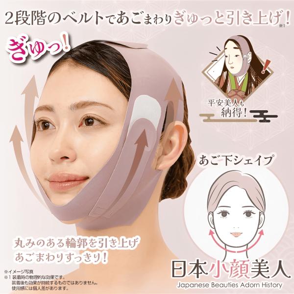 【商品名】平安美人も納得！ぎゅっと二重あごベルト【材質】本体生地：ナイロン65％・ポリウレタン35％面ファスナー：ナイロン、ポリアミド樹脂【使用方法】※パッケージ裏面を参考に向きを確認してください。 本品中央のシェイプベルトがない方がお肌に...