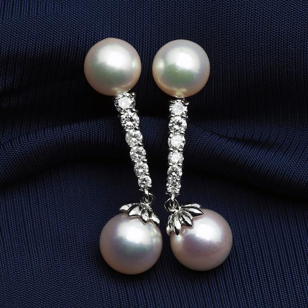 地金 モチーフ: プラチナ900イヤリング: K14WG サイズ(W×H×D) モチーフ: 約8mm×22mmパール: 約7-7.5mm、8-8.5mm/ラウンド石材質: 天然ダイヤモンド0.21ct×2真珠：アコヤ本真珠 カラー: ピンク...