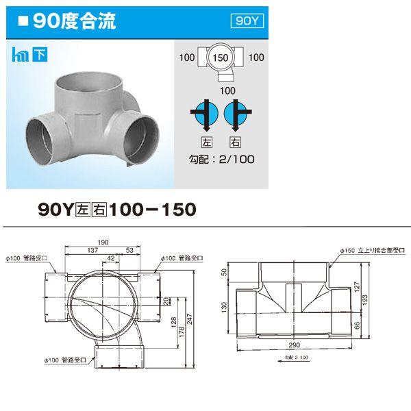 90Y 100-150】 《KJK》 塩ビ管 宅内マス 90°合流 100-150 ωι0 90Y 100-150】 《KJK》 塩ビ管 宅内マス 90°合流 100-150 ωι0