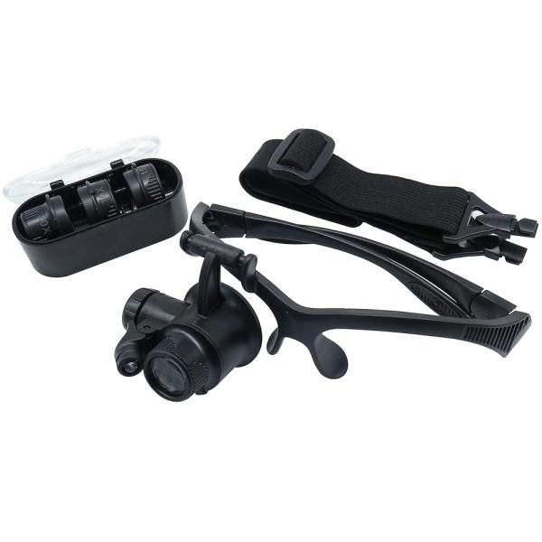 「商品情報」メガネ 型 キズミ LED ライト 付 10倍 15倍 20倍 25倍 付替 時計 修理 宝石 鑑定LEDライト付きのメガネ型キズミです。倍率は10倍、15倍、20倍、25倍で付け替えできます。(対物距離は数cm)テンプル式とバ...