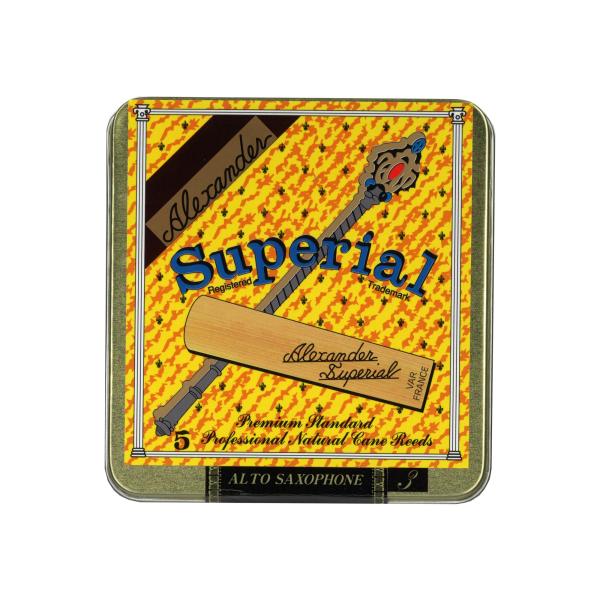 Superial（スぺリアル）は、アレクサンダーのラインナップの中でも初期からのロングセラーで、明るく、暖かく共鳴する「バズ」音を含む音色が特徴。耐久性も良く幅広い音域にわたる均一な音階、そして広いダイナミックレンジを生み出すリードです。現...
