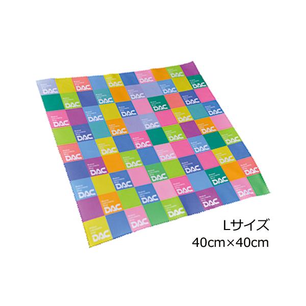 カラフルなダクのロゴマークを散りばめたデザインの、楽器にやさしい超極細糸クリーナー。Lサイズが登場！サイズ：40cm×40cm