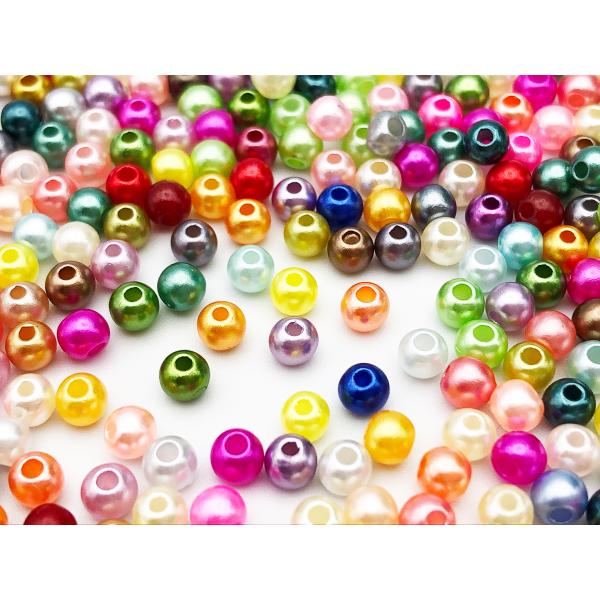パールビーズ 丸 4mm 穴有り1個サイズ：約4mm 通し穴径約1mm (商品画像に簡易計測画像御座います、簡易ですので誤差は御座いますのでご了承下さい。）カラー：ミックスカラー 混色（色指定不可色かぶり有り、モニターの発色の具合によって実...