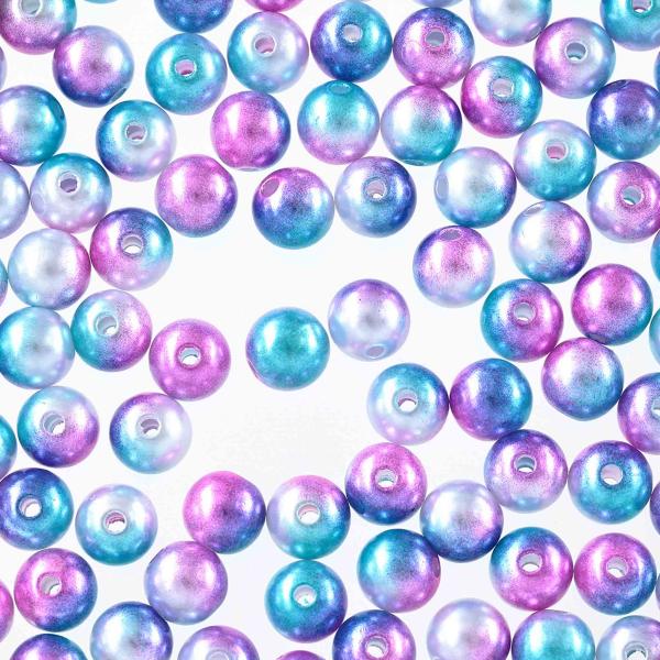 パールビーズ 丸 8mm 穴有り1個サイズ：約8mm 通し穴径約1.5mm (商品画像に簡易計測画像御座います、多少の誤差は御座います。）カラー：グラデーション、青、紫系の色(１つのパールビーズに複数の色が混色されています)（モニターの発色...