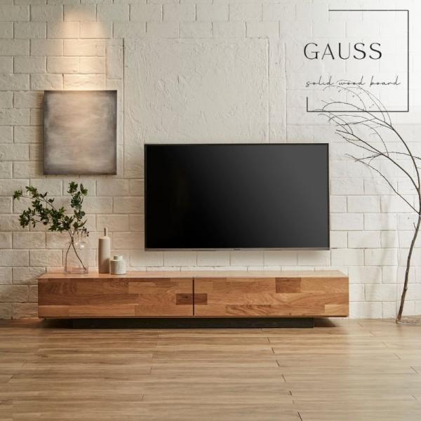 商品名：GAUSS180TVボード（ガウス）サイズ：W1800×D440×H295ウォールナット色材質 天板・前面／ウォールナット無垢集成材側面／ウォールナット突板塗装：ウレタン塗装オーク色材質 天板・前面／ホワイトオーク無垢集成材側面／ホ...