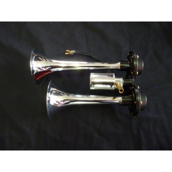 「新品商品」エストック製◇ミニヤンキーホーン　２４ｖ凸型サイズ：２００ｍｍボディ：クロームメッキ※空気圧は８kg/cm2（113psi）以内でご使用ください。9kg以上だと正常に作動しない場合があります。この商品は店頭販売もしておりますので...