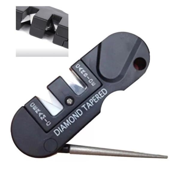 ３種類の万能型シャープナーです。カーバイド砥石、セラミック仕上げ砥石、荒削り用ダイヤモンド砥石付きです。アウトドア等でキレ味の悪くなってしまったナイフや包丁などを、急遽研ぎたい時などにすぐに取り出せて使える商品です。あると便利でとても助かる...