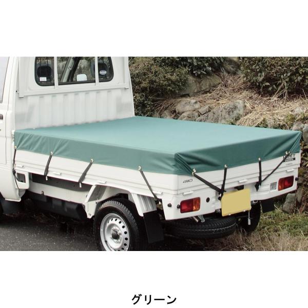 軽トラの荷台に使いやすい防水タイプの荷台シートです。雨に強いポリエステル素材の裏面PVCコーティング仕様で、荷物の保護に役立ちます。取付に便利な付属品として、ゴムバンド65cm(12本)とアングルポスト固定用丸ヒモ102cm(2本)が付属し...