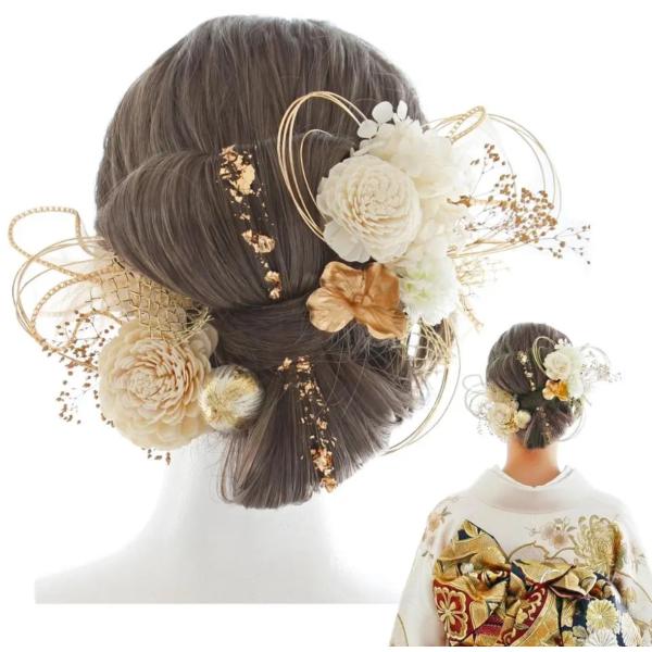 ※2枚目画像のセットです。オプションを追加購入できるようになりました成人式、卒業式のお振袖や袴等の和装にウエディング等の洋装にドライフラワー、プリザーブドフラワーアーティフィシャルフラワーを使用した華やかな髪飾りです。ご使用時に量を加減でき...