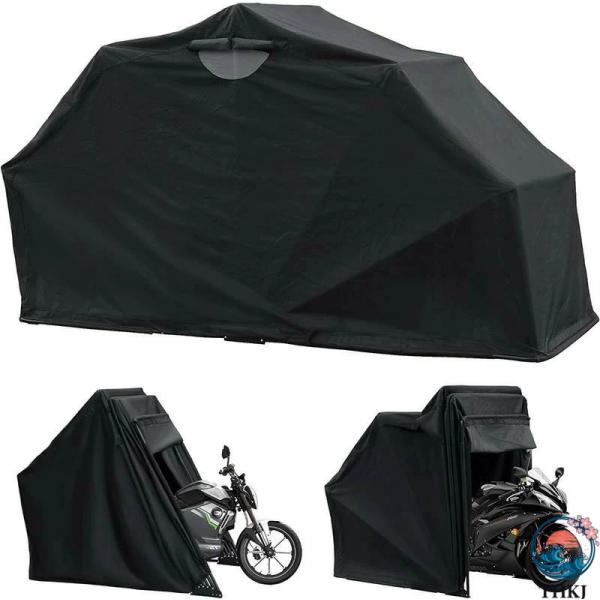 ドーム型 折り畳みバイクテント 600D PVC防水加工 バイクガレージ 収納テント バイクカバー 自転車 車庫 ★カバータイプより出し入れが簡単です★ シンプルな折り畳みバイクテントです。バイクを雨や汚れから保護し、日焼けや盗難を防ぎます...