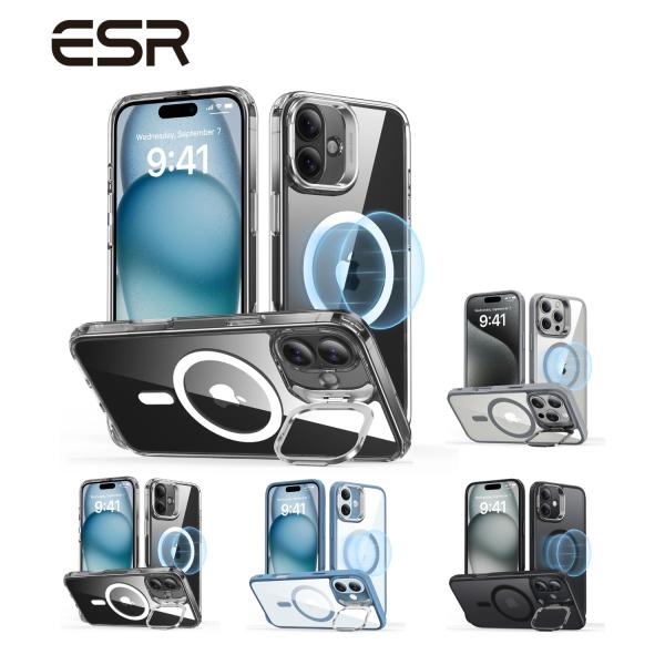 ESR iPhone 16/16 Plus/16 Pro/16 Pro MagSafe対応 米軍MIL規格の保護 隠れスタンド スマホケース ESR Classic Hybrid Case with Stash Stand (HaloLoc...
