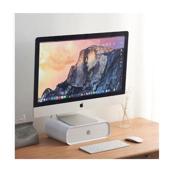 商品：モニター台 素材：ABS詳しいサイズは商品ページに掲載しています。人体工学設計モニタースタンドを15°上げる人間工学に基づいたデザイン。視線が自然に上がり、背筋が伸びるようになり、猫背を防ぐことができます。姿勢を正しく保つことができれ...