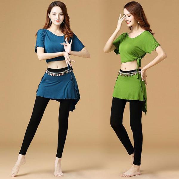 商品 ダンス衣装 トップス・パンツのセット サイズ   M バスト88cm 着丈36cm ウエスト66cm-81cm スカートの丈29cm パンツの丈78cm L バスト92cm 着丈38cm ウエスト70cm-90cm スカートの丈30c...