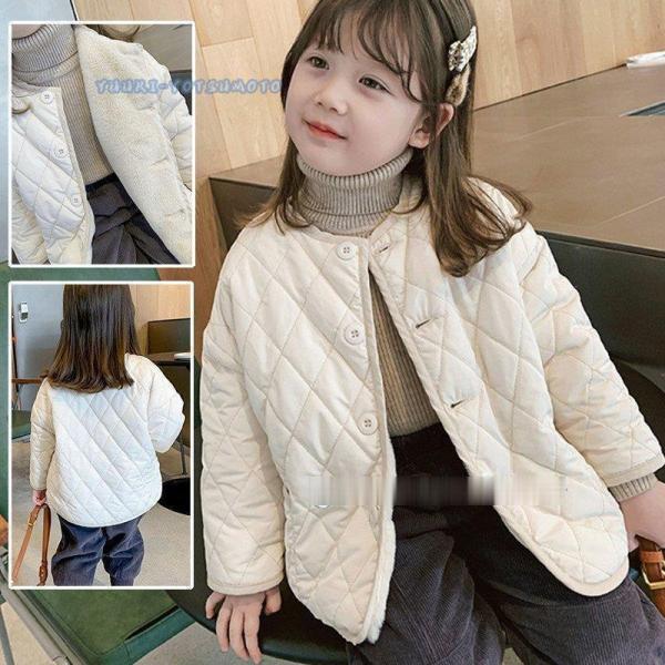 子供服 子ども用 アウター カジュアル 秋冬 防寒 ノーカラージャケット ブルゾン ショート丈 キルティングコート 中綿 裏ボア 裏起毛 暖かい コート ベビー服 90 100 110 120 130 140cm　 素材：ポリエステル着丈/...