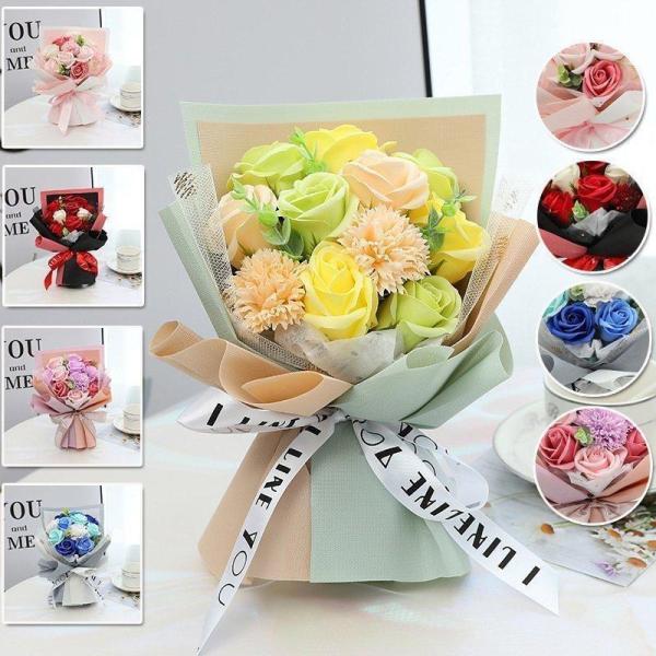 せっけんで出来たお花・ソープフラワー。世話が不要な香りも楽しめるフラワーギフト・アートフラワーアレンジメント。※こちらの商品は、「観賞用」です。石鹸としてはご使用頂けません。/石けん素材のため、水やりは不要です。/箱から出すと、香りは2~3...