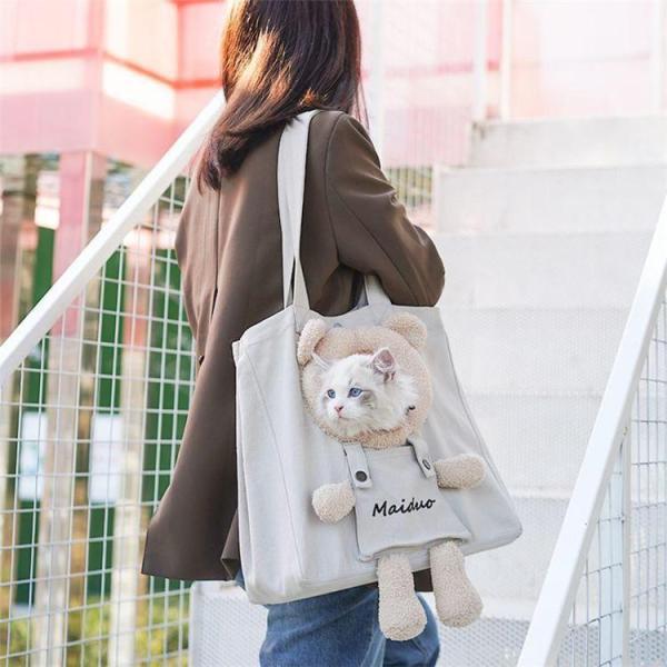■サイズ：50*35*17cm■適応ペット体重：6.5kgまで■素材：キャンバス ポリエステル----------------■キーワードペットキャリーバッグ 熊型 顔が出る トートバッグ 猫 犬 ペットバッグ キャンバス かわいい 飛び出...