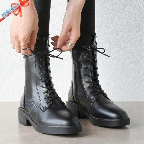 編み上げブーツ ブーツ レディース ミドルブーツ ワークブーツ エンジニアブーツ ショートブーツ 疲れない 編み上げ 黒 レースアップブーツ 大きいサイズ 厚底 ぺたんこ ローヒール 4cmヒール 冬靴 歩きやすい 痛くない■ジッパー付きで...