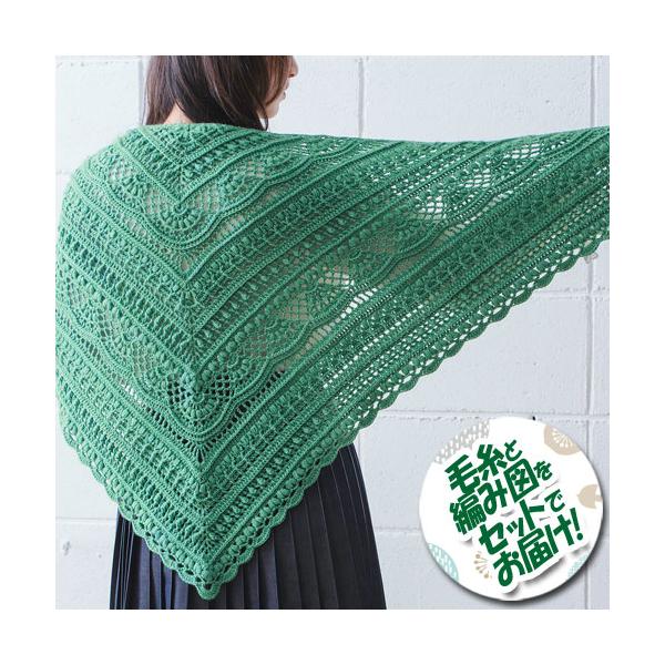 ●セット内容：シルク＆ウール６玉・編み図※選択肢より色をお選びください。●用意するもの：かぎ針　6/0号●出来上がり寸法：幅約150cm、長さ約75cm糸と編み図をセットでお届けいたします。アラベスク風のエキゾチックなパターンが印象的なかぎ...