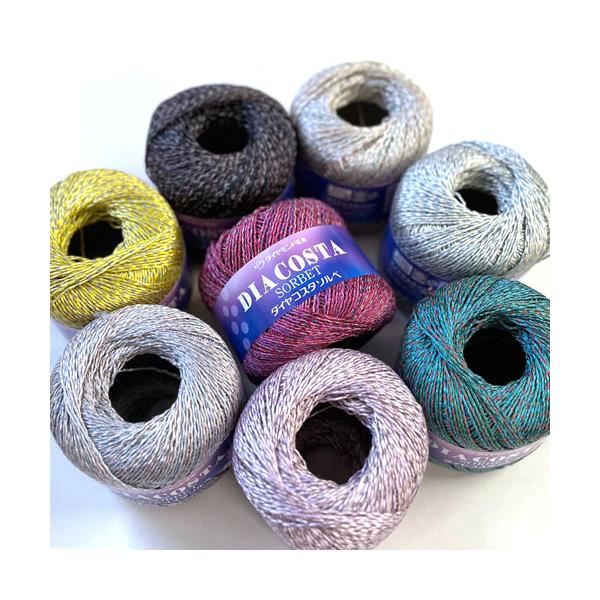 ●品質構成：レーヨン　67％、アクリル　33％●棒針標準ゲージ：(メリヤス編み）25~27目・35~37段●仕立（糸長）：30ｇ　約144ｍ●棒針（号）：3〜4●金属かぎ針（号）：3/0〜4/0●糸使用量（平均）：半袖プルオーバー8玉、ベス...