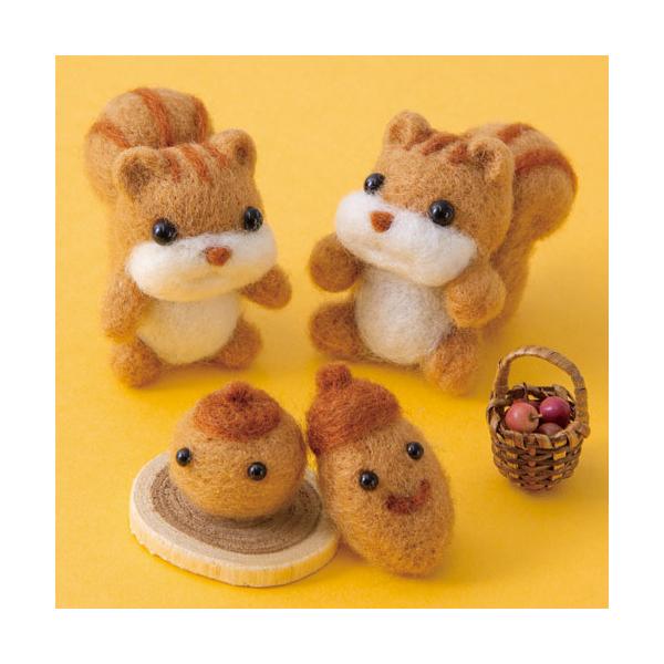 ●キット内容 : アクレーヌ、目、レシピ●完成サイズ ：くるりんリス/高さ約4.5cm、にぎやかどんぐりA/高さ約4cm、にぎやかどんぐりB/高さ約2.5cm※ニードルの刺し具合によって大きさは変わります。●用意するもの： フェルティング用...