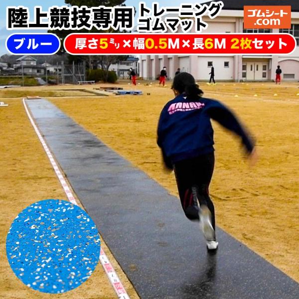 ●商品名：陸上競技専用トレーニングゴムマット●用途…全天候型トラックをイメージした陸上練習全般（競技場に近い環境を作れる）●1枚重量…約24kg●色…青チップ●材質…ＥＰＤＭ＋ＳＢＲ●表面…フラット（若干ザラザラ）●この商品は2枚1セットの...