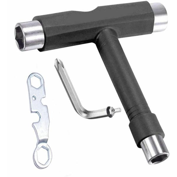 ※スケートボードの組み立て、メンテナンス、修理等の基本的な調節に必要な工具です。【スケートボード 工具】素材：スチールおよび強化樹脂製（ブラック）【サイズ】レンチ（約）11cm×10cm×2.2cmドライバー：（約）5.5cm×3.5cm六...