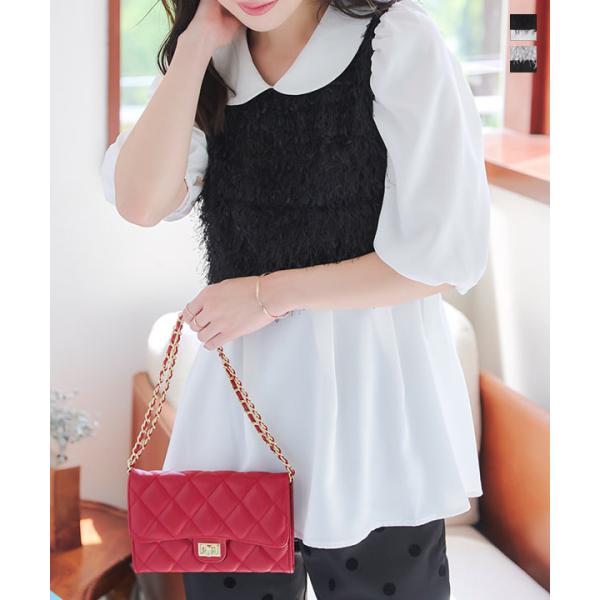 丸襟ふわふわシャギードッキングペプラムブラウスお洒落なレイヤード風見せ叶うドッキングブラウス。レトロクラシカルな丸襟デザインや立体感のある繊細なシャギーフリンジが一枚で華やかな印象に。ギャザーを寄せたパフスリーブやペプラムの女性らしいディテ...