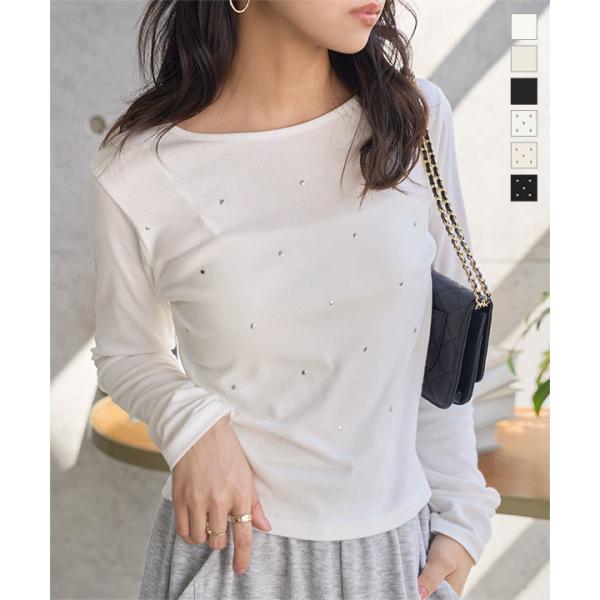 スムースロンTシンプルながら上品さを感じさせるスムースロンT。ビスチェやベストを重ね着したり、レイヤードスタイルのインナーにも使えるマルチな着回し力が魅力。カジュアルな無地とキラキラ感が華やかなラインストーンデザインの2デザインからお選びい...