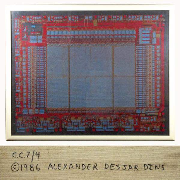 非常に素晴らしい絵画です。　　　ALEXANDRE DESJARDINS作　　キャンバス 油彩 C.C.7/4 F30号　　　　三菱電機株式会社の旧蔵品です。　　　　まさに現代アート。。。　キャンバスに油彩で半導体集積回路のような絵柄が表現...