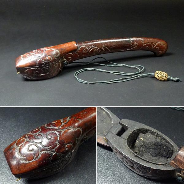 江戸時代 　唐木造 紫檀雕雲紋矢立　　　　緒締め付き　　　　唐木造りの素晴らしい逸品です。　　　　　極上の細密細工が施された名品です。　　　　付属品に関しましては、画像も併せて、良くご確認下さい。　　　　　他にも矢立の名品の数々を出品してお...