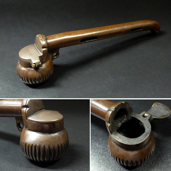 江戸時代 古銅地 鎬手墨壷 矢立　　　　　　素晴らしい逸品です。　　　　　極上の細密細工が施された名品です。　　　　付属品に関しましては、画像も併せて、良くご確認下さい。　　　　　他にも矢立の名品の数々を出品しております。　　　　　是非ご注...