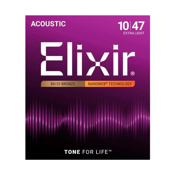 Elixir NANOWEB Extra Light 11002 80/20 BRONZEエリクサー ナノウェブ アコースティックギター弦エクストラライトゲージ 1〜6弦セット(.010 .014 .023w .030w .039w .04...